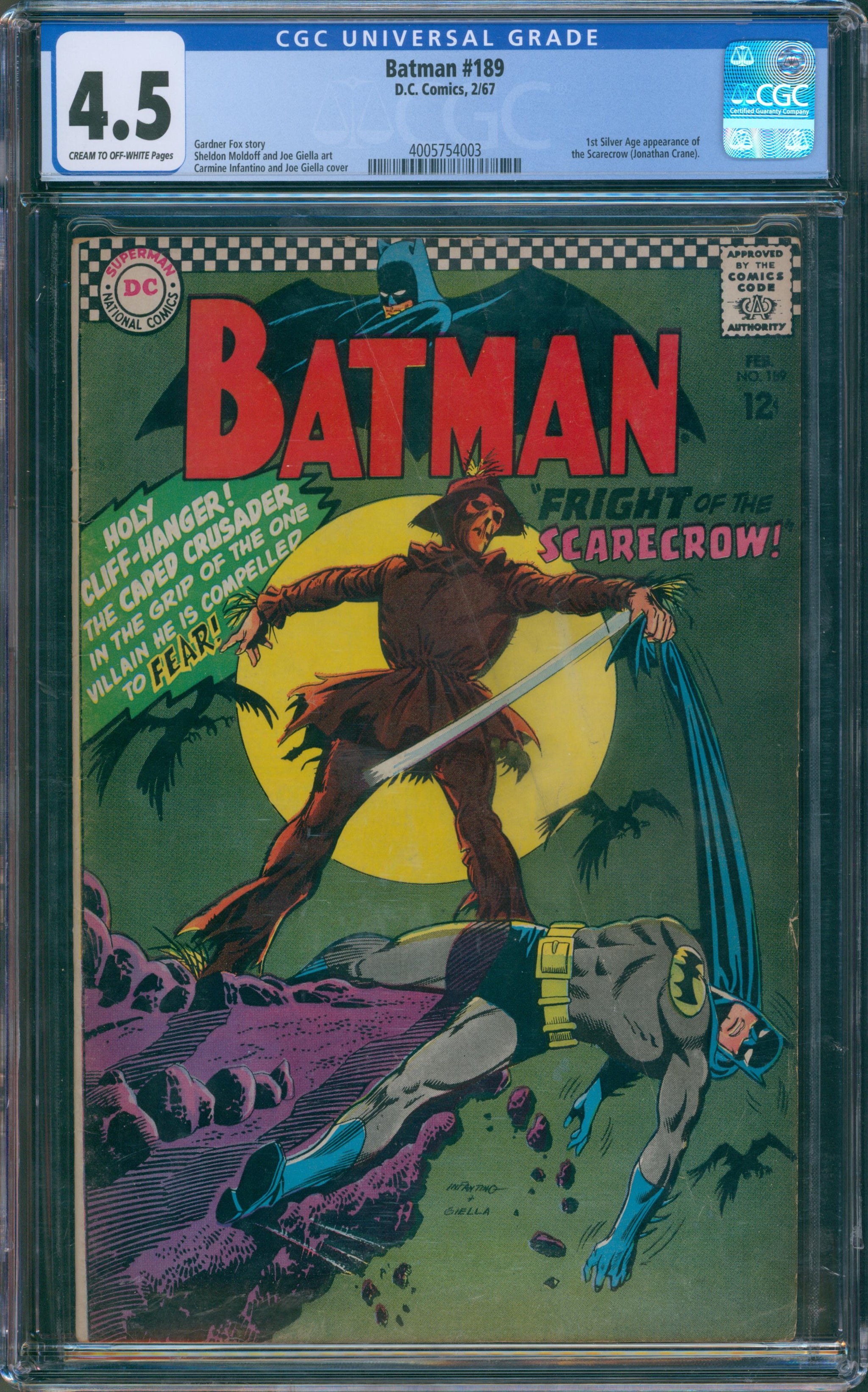 Batman #189 1st Silver Age appearance of Scarecrow. infantino & Giella ...